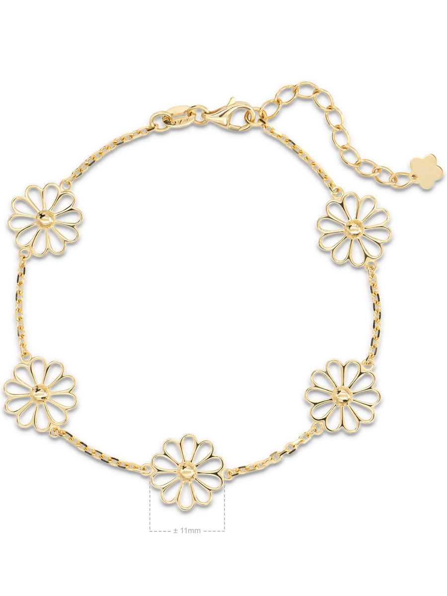 14K Solid Gold Daisy Flower Chain Bracelet– DEVATA